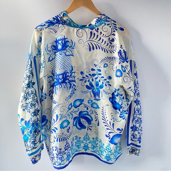Johnny Was | Tops | Johnny Was Farrow Seline Silk Blouse Floral Blue Sz ...